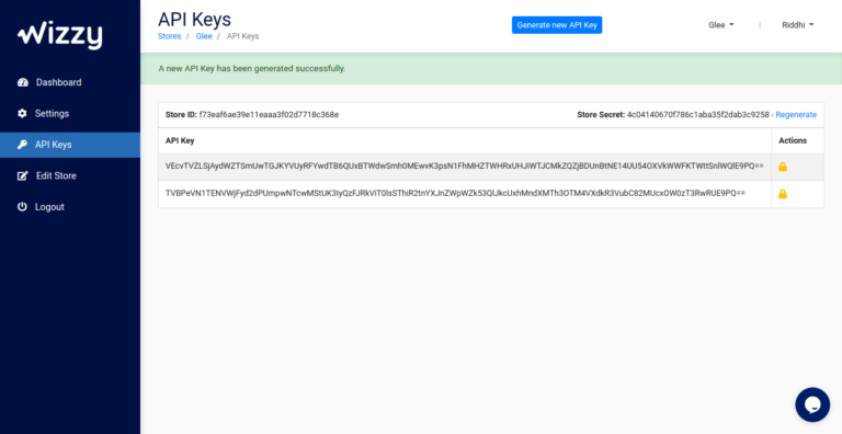 Create & manage API keys - Wizzy User Docs