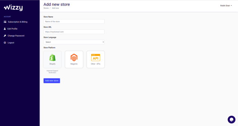 Create New Store - Wizzy User Docs