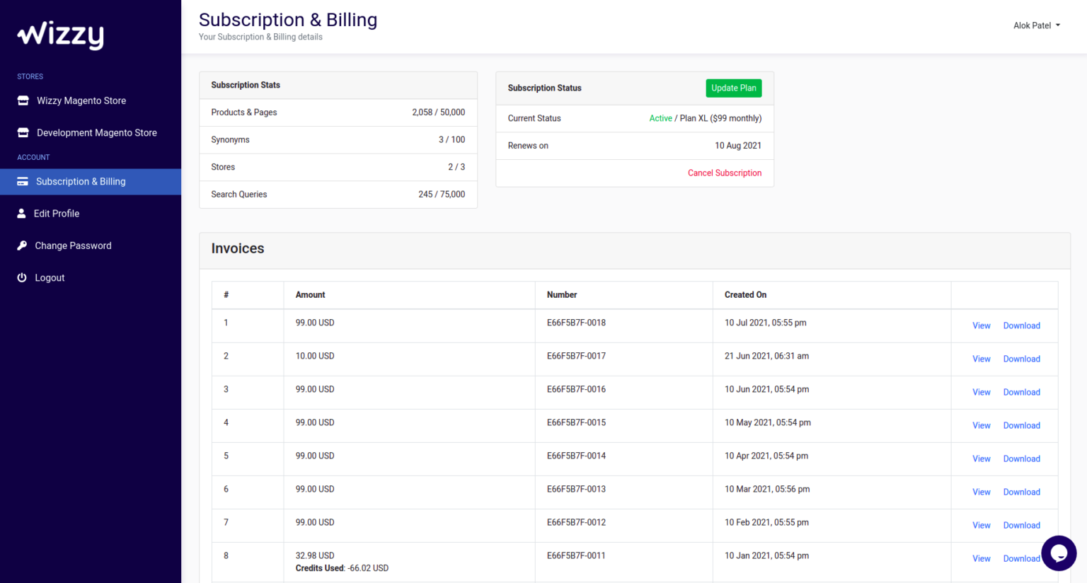 Check Current Usage - Wizzy User Docs