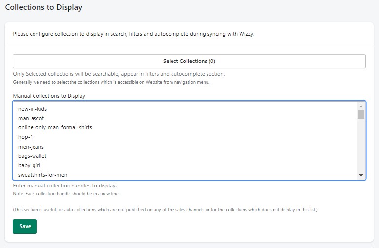 Collections To Display - Wizzy User Docs