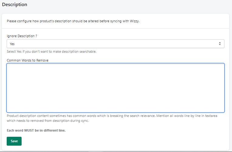 Description Configuration - Wizzy User Docs